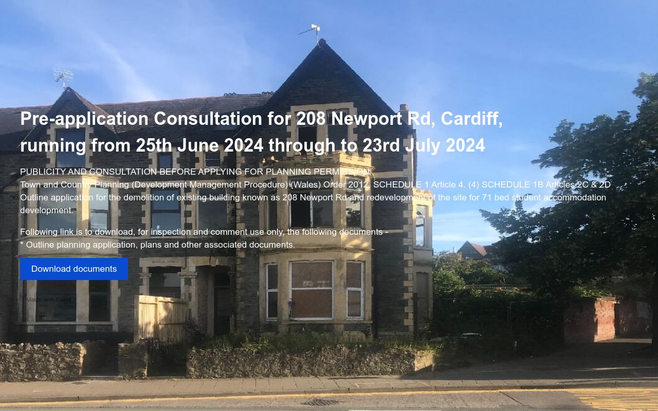 Planning consultation (208 Newport Rd, Cardiff)